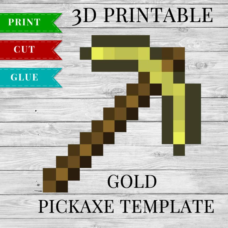 Gold Pickaxe - Printable Minecraft Gold Pickaxe Papercraft Template
