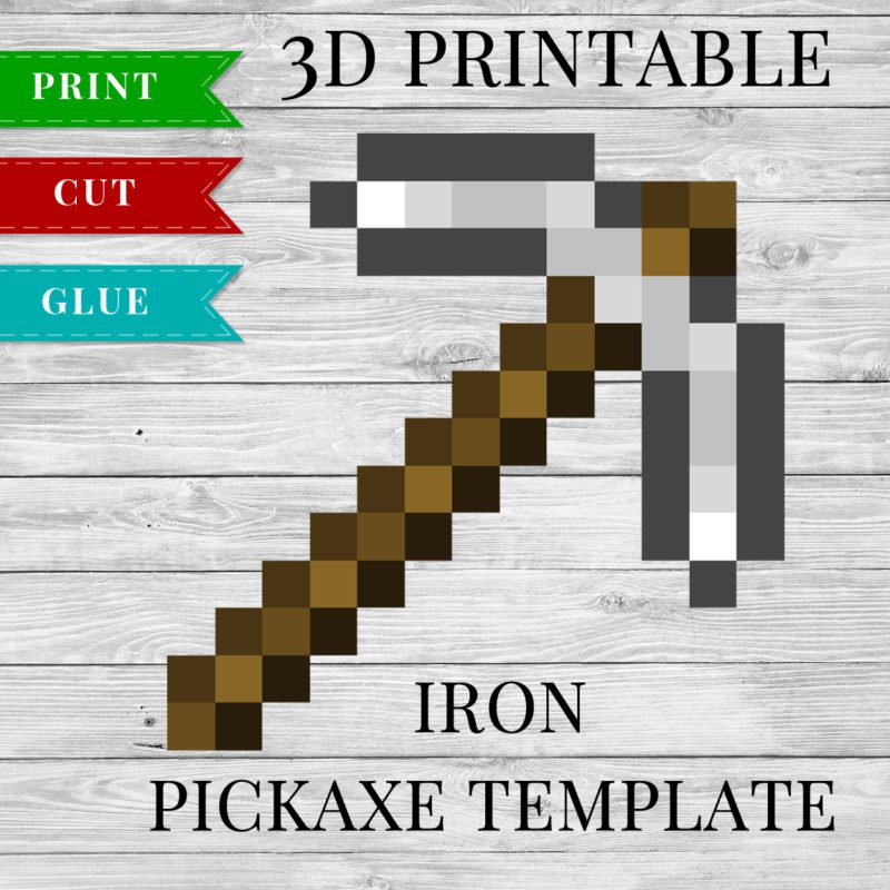 Iron Pickaxe - Printable Minecraft Iron Pickaxe Papercraft Template