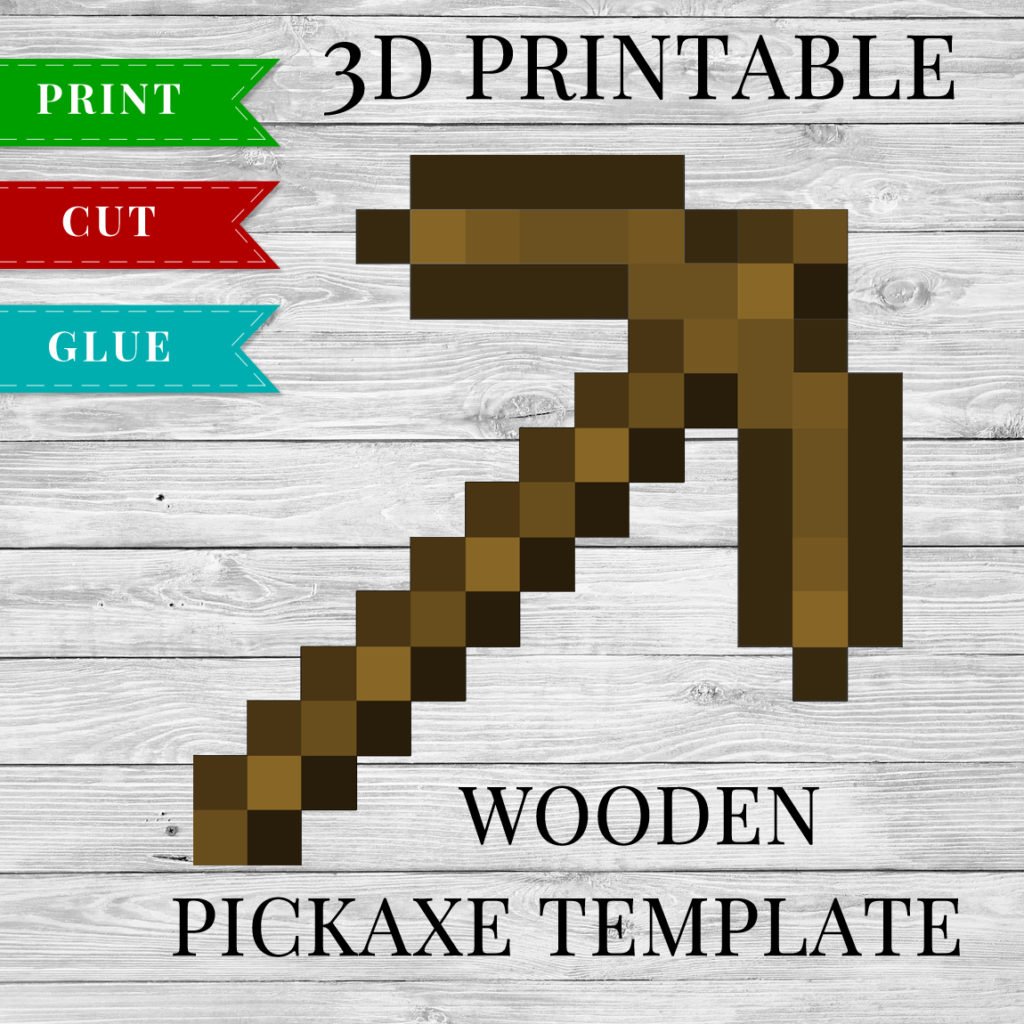 Diamond Pickaxe - Printable Minecraft Diamond Pickaxe Papercraft Template