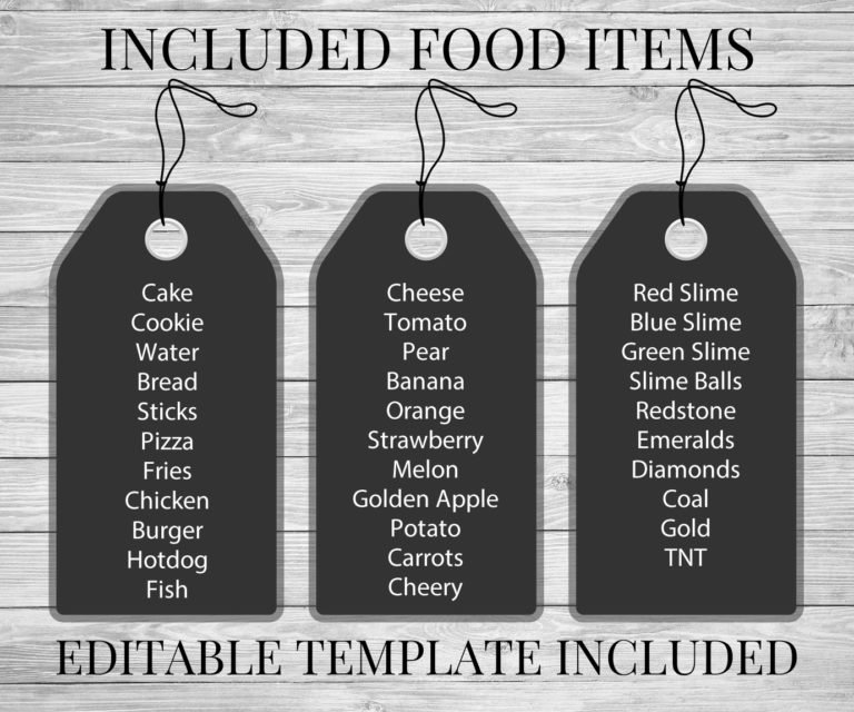 Printable Minecraft Food Labels - Minecraft Printable Birthday Party ...