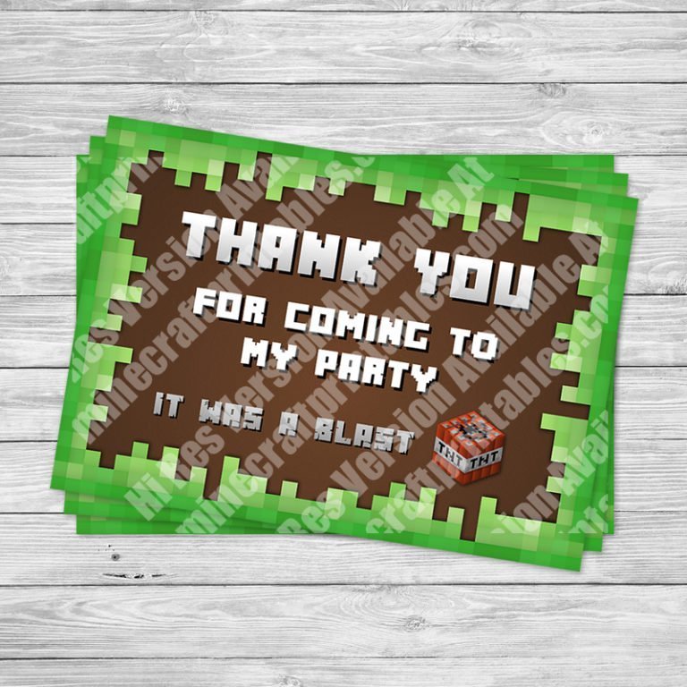 Minecraft Printable Thank You Cards - Minecraft Birthday Party Supplies